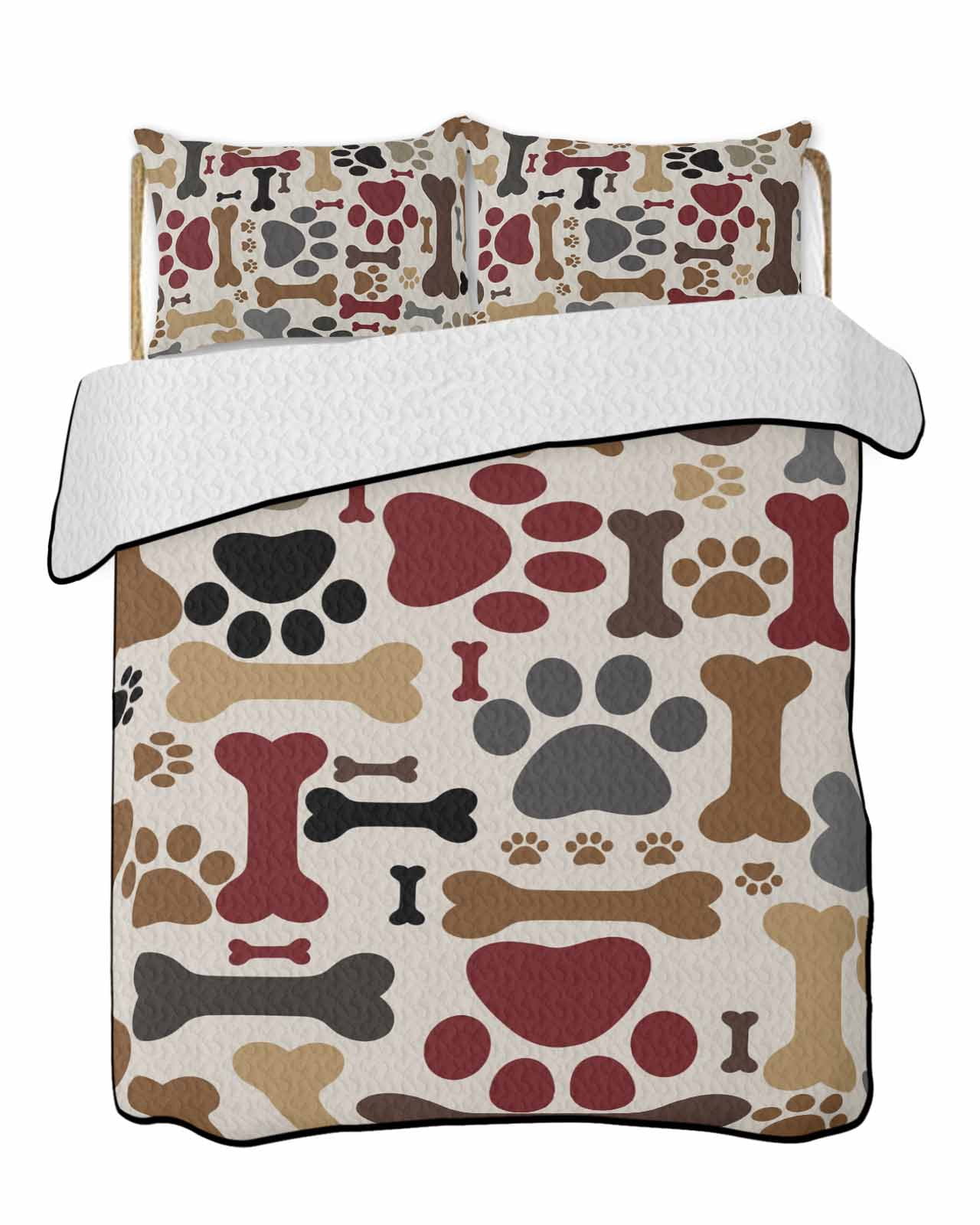 Bones Dog Claws 3 Pieces Quilt Set, 1 Quilt with 2 Shams, Red Brown ...
