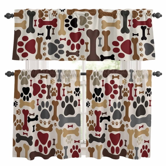 Bones Dog Claws Curtain Valances Set Red Brown Black Bone Footprints ...