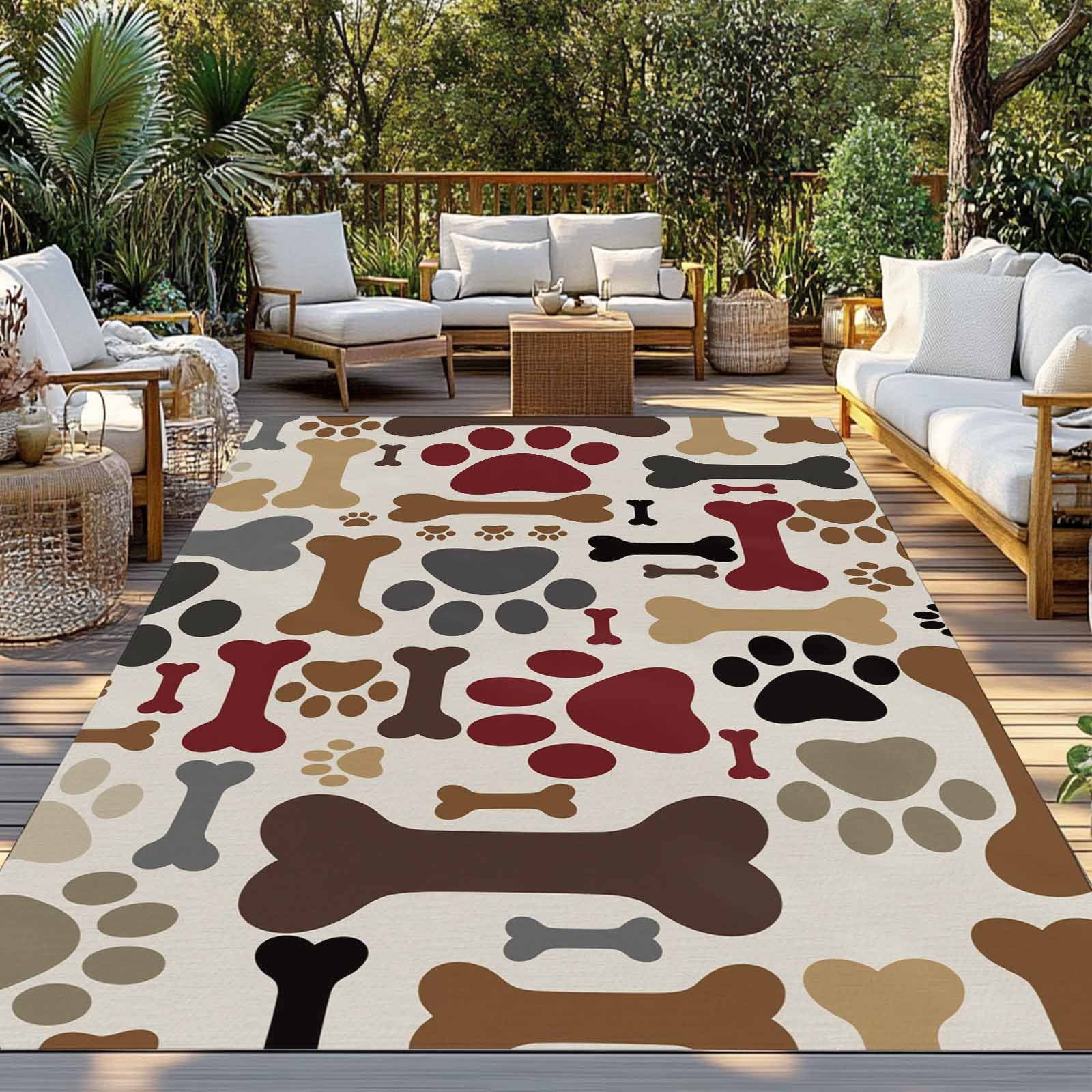 Bones Dog Claws Indoor Outdoor Rugs 5x7 Ft, Red Brown Black Bone ...