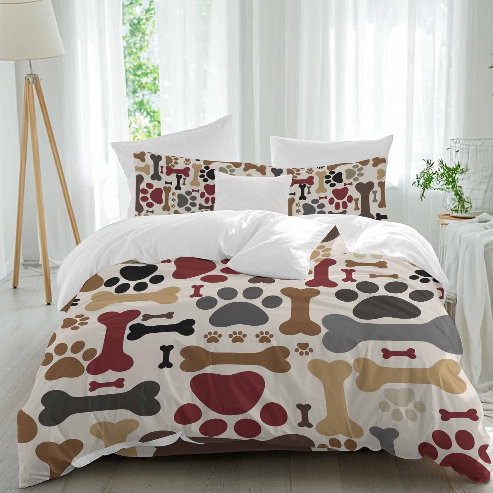 Bones Dog Claws Queen Size Comforter Set, Red Brown Black Bone ...