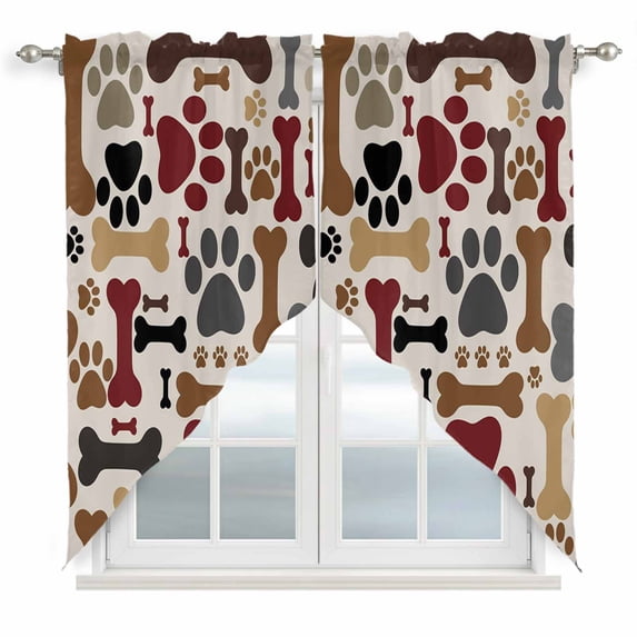 Bones Dog Claws Swag Curtain Valance for Window 2 Panels Red Brown ...