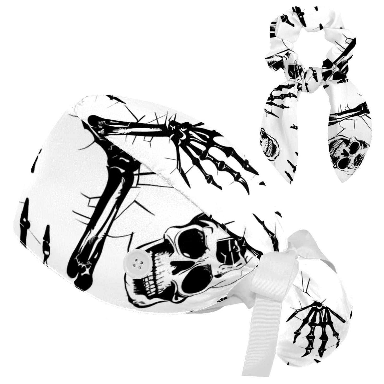 Bones Hands and black Skull Hat Bouffant Cap Working Hat One Size Multi ...