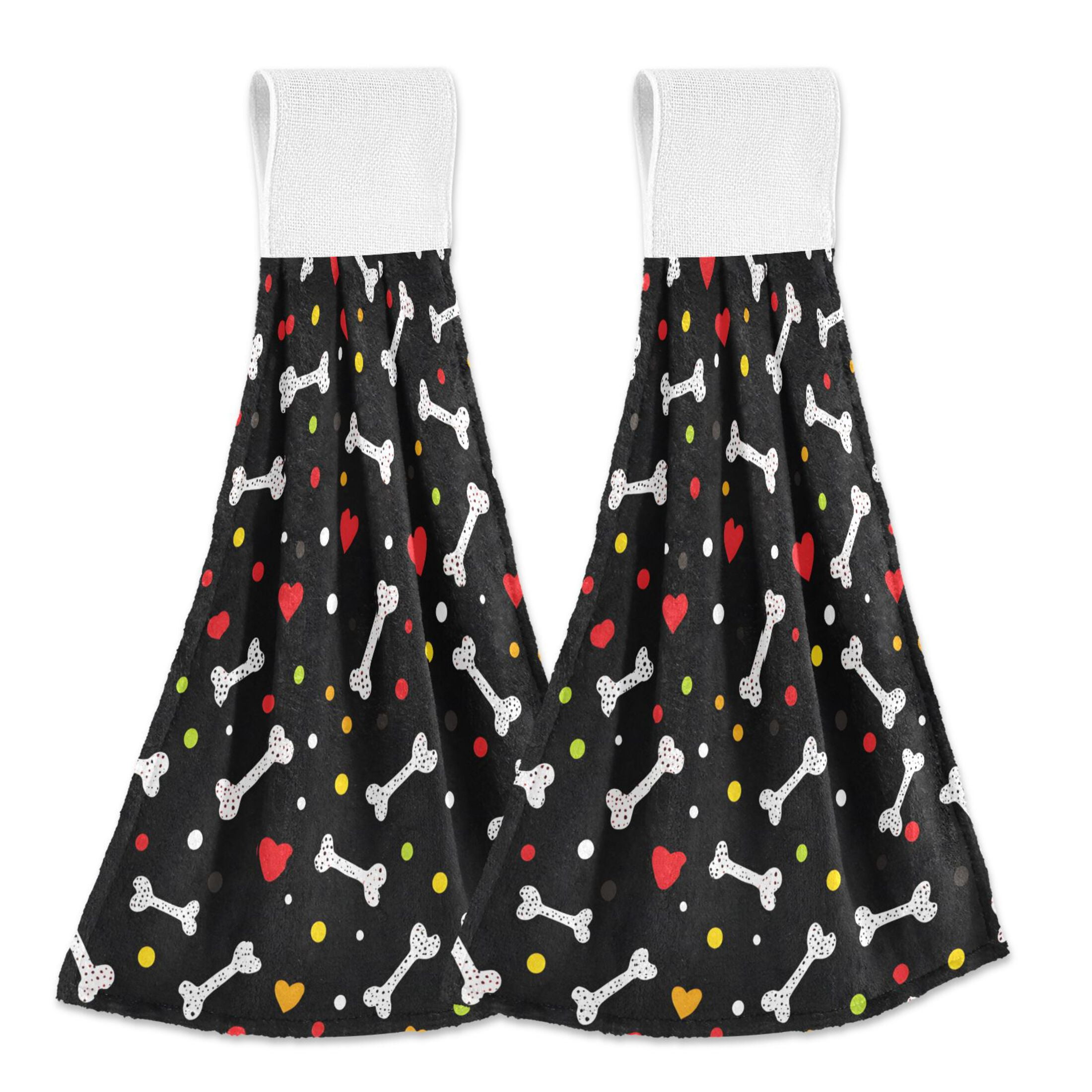 Bones Hearts Dots Valentine Hanging Towels with Loop Hand Towels Nylon ...