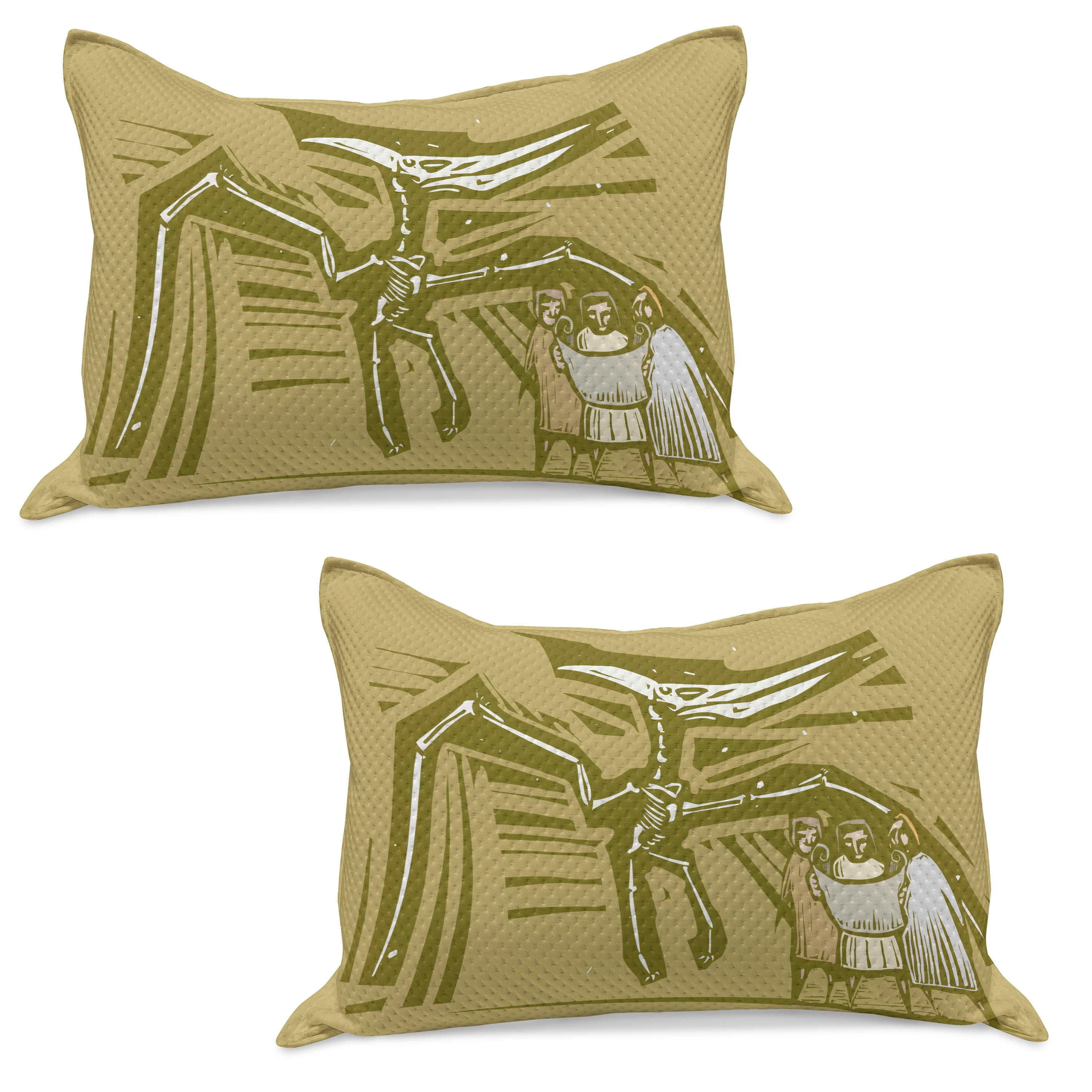 Bones Knitted Quilt Pillowcover Set of 2, Woodcut Style Image of ...