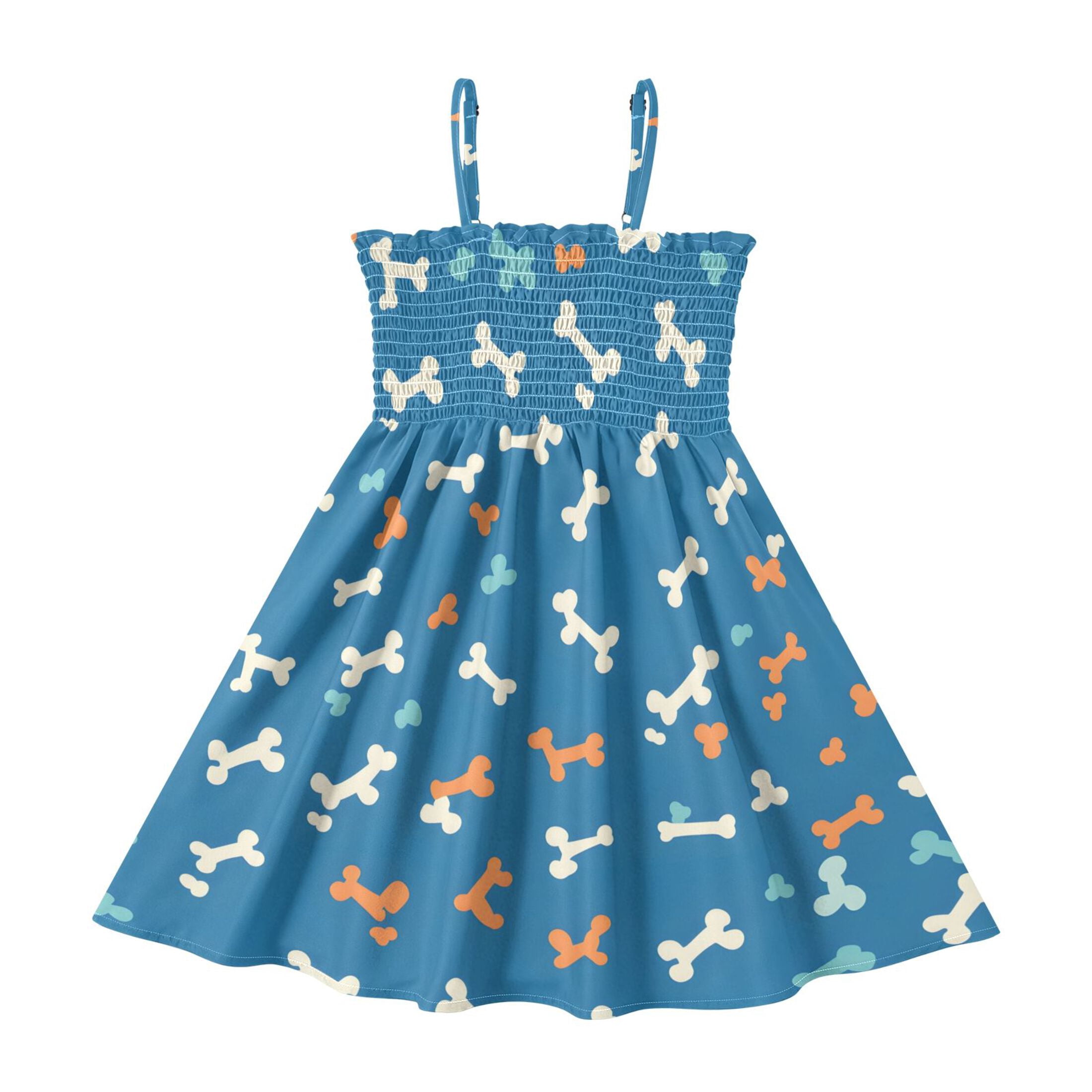 Bones Pattern Girls' Casual Dresses 2Y-8Y Sleeveless Ruffle Neck for ...