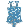 Bones Pattern Girls' One-Piece Swimsuit Bowknot Tie Shoulder Ruffled ...