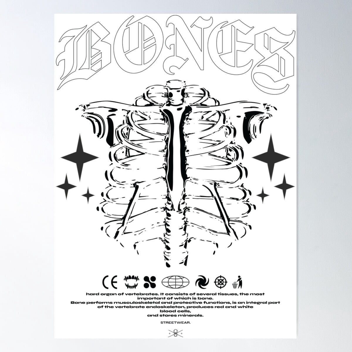 Bones: Streetwear Design With Skeleton And Text Poster Wall Art, Modern ...