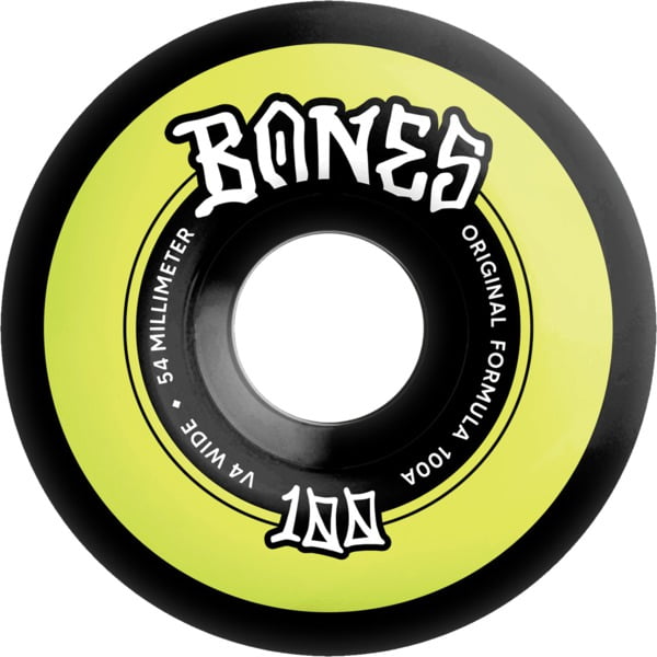 Bones Wheels 100's OG V4 Color Black / Yellow Skateboard Wheels - 54mm ...