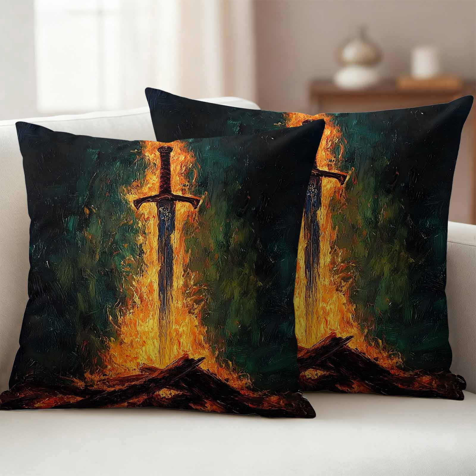 Bonfire Sword Outdoor Waterproof Throw Pillow Covers 24x24 Set of 2 ...