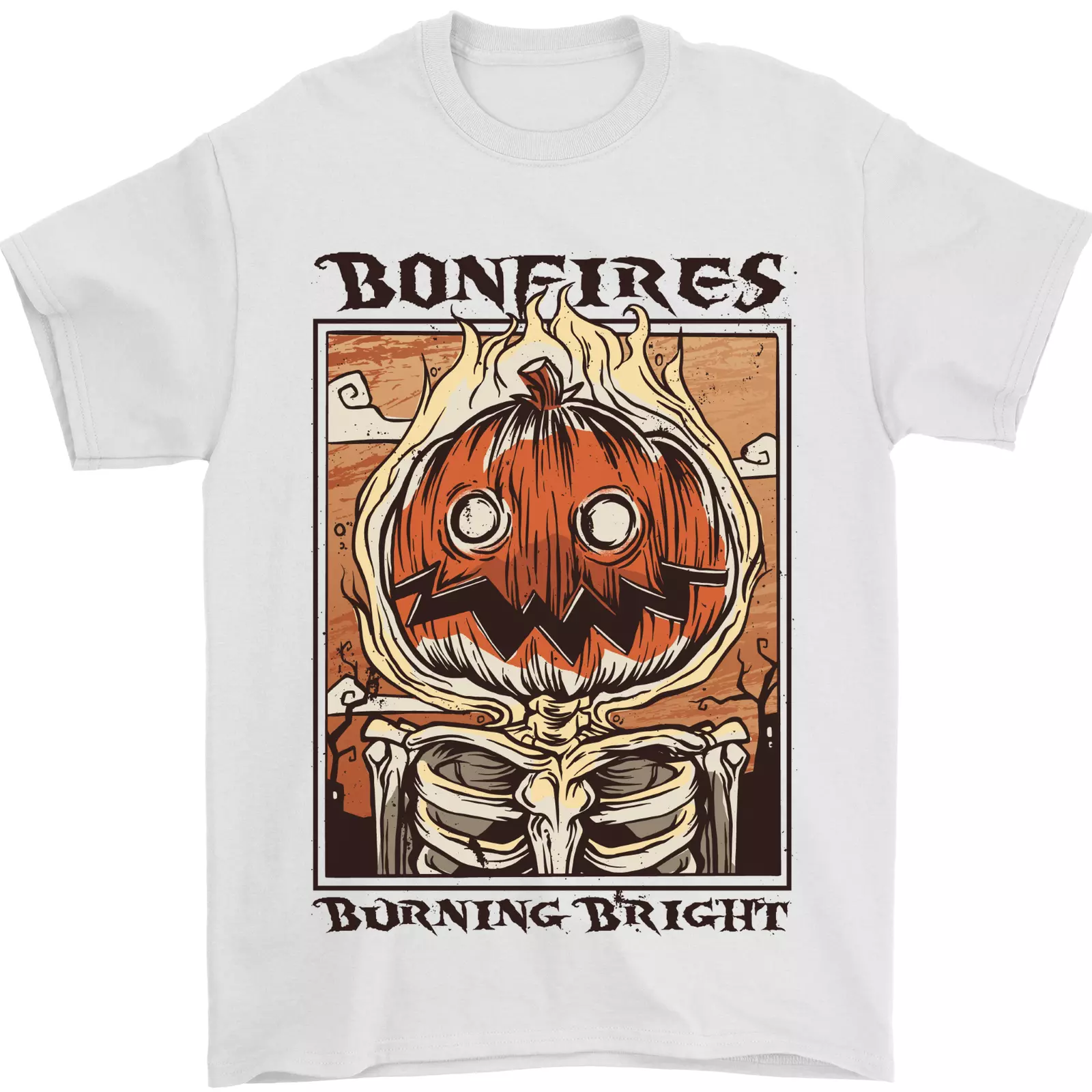 Bonfires Burning Halloween Guy Fawkes Night Mens T-Shirt 100% Cotton ...