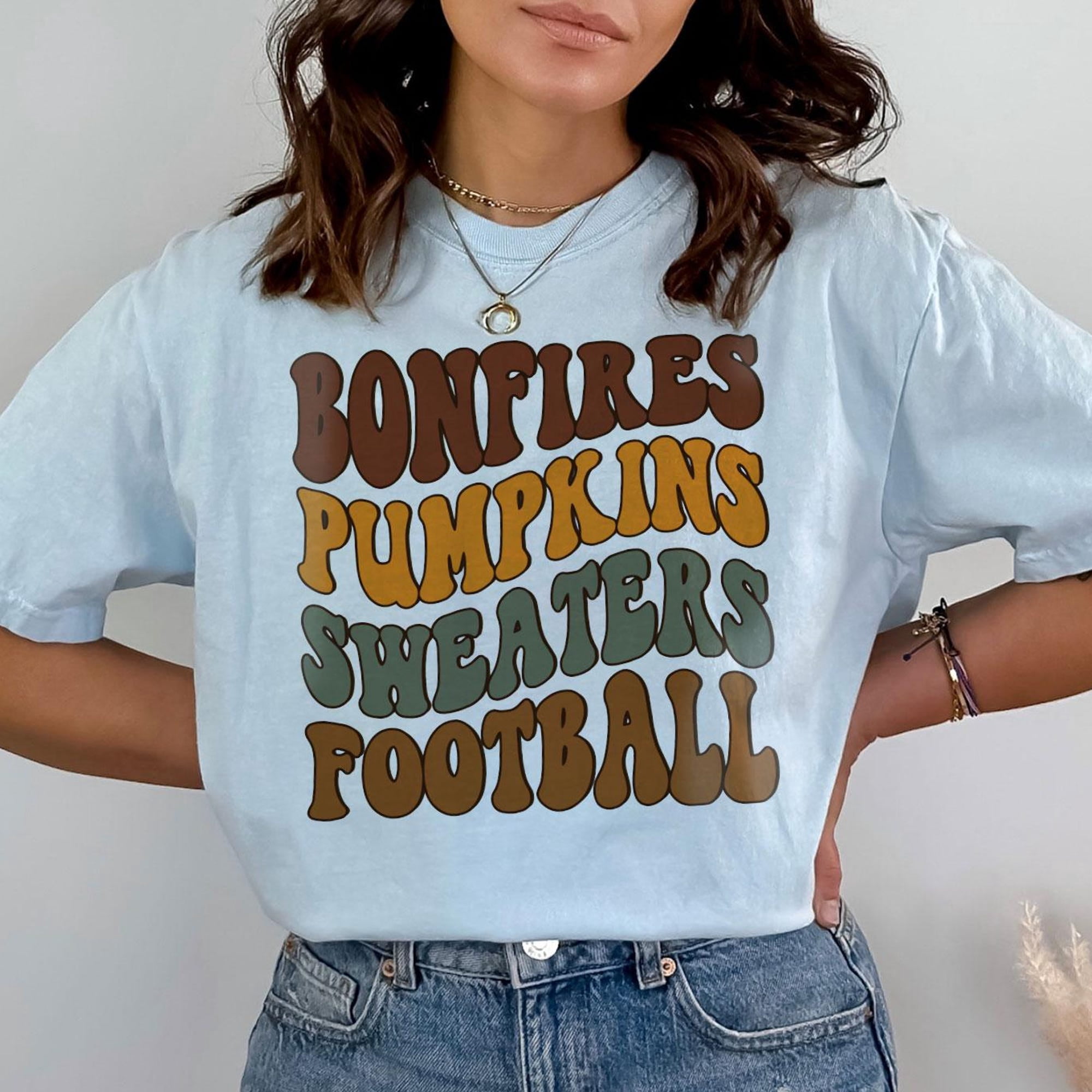 Bonfires Pumpkins TShirts Football TShirt Fall Vibes Tee Womens Fall ...