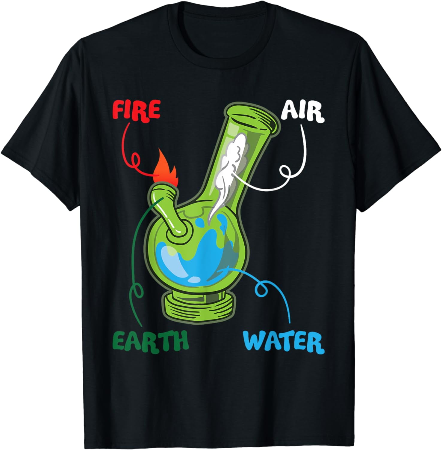 Bong Elements Fire Water Earth Air THC Weed Smoking Anatomy T-Shirt ...