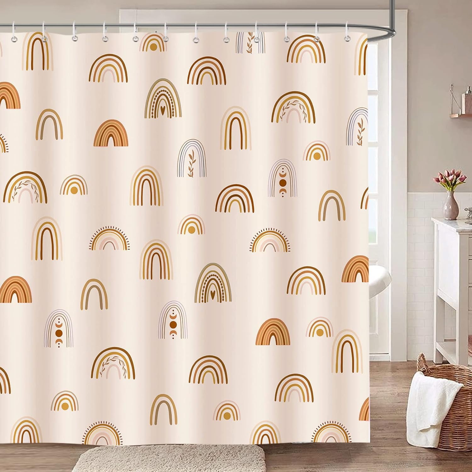 Bonhause Boho Rainbow Shower Curtain 72 x 72 Inch Mid Century Abstract ...