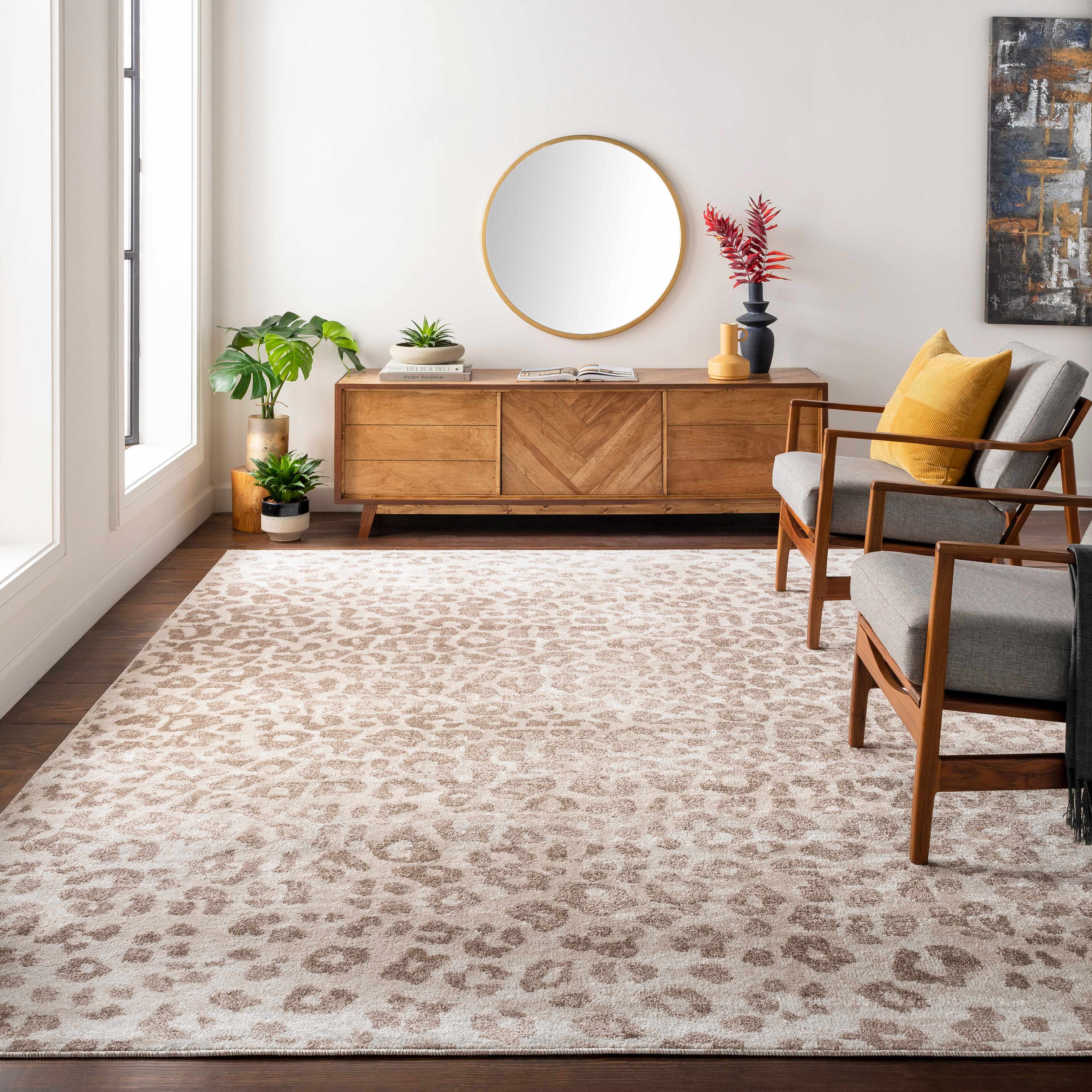 Vanhorn Metallic Animal Print Rug, Brown/Ivory, 5ft x 8ft Area Rug ...