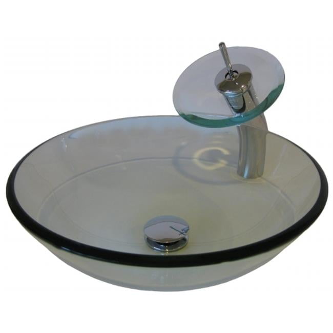 Bonificare Clear Glass Vessel Sink with Matching Brushed Nickel Faucet ...