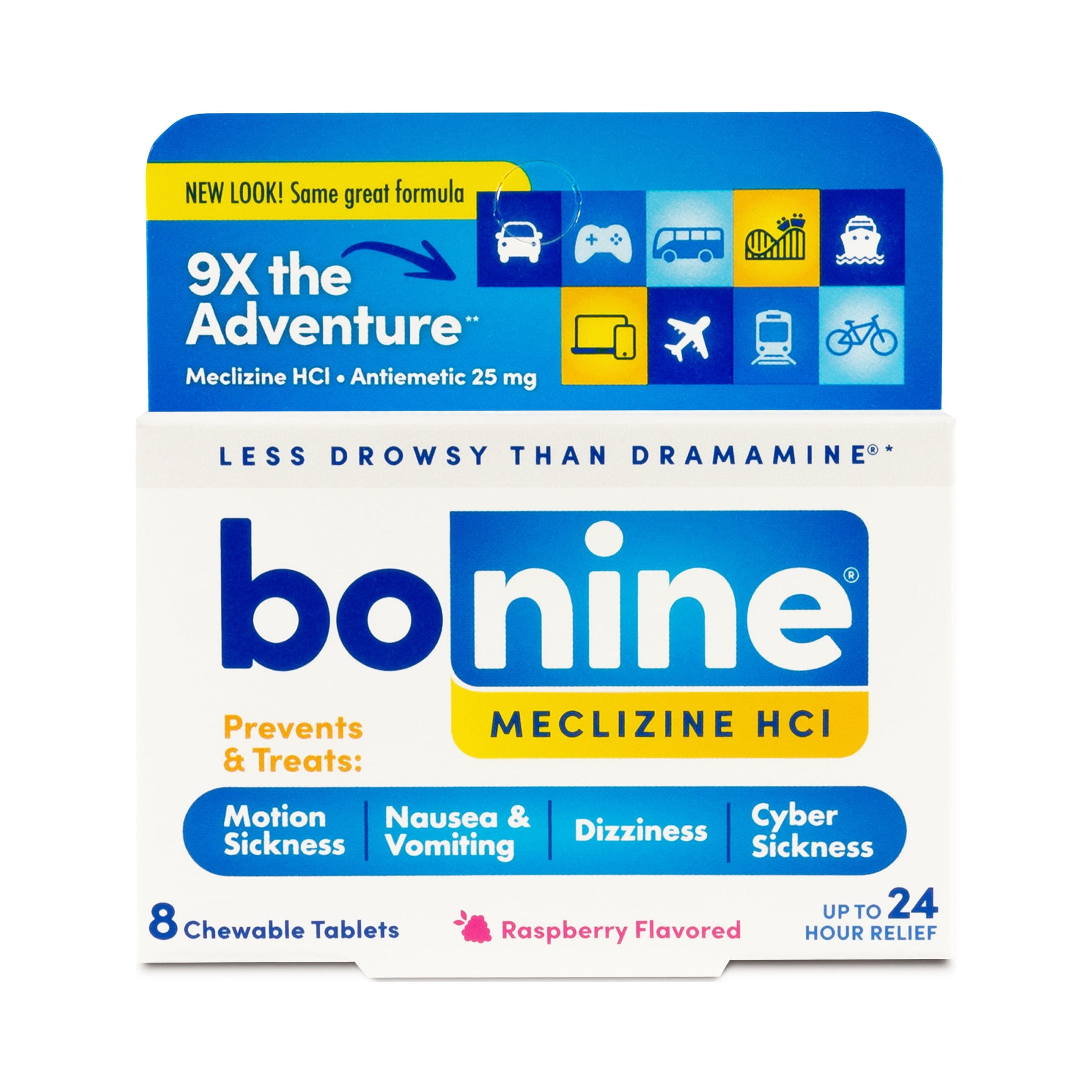 Bonine Chewable Motion Sickness and Nasuea Relief Tablets, Raspberry, 8 ...