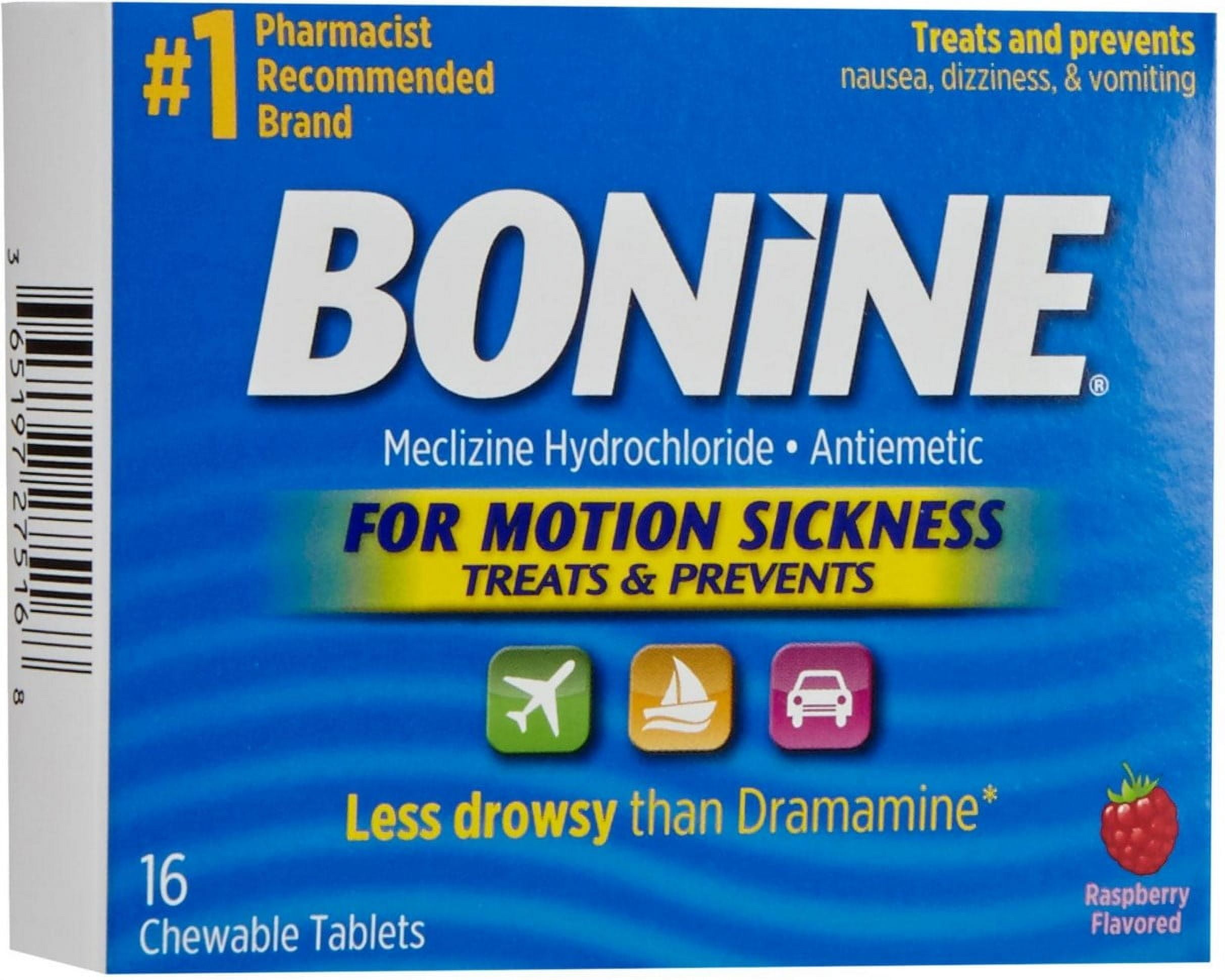 Bonine Chewable Tablets for Motion Sickness, Raspberry 16 ea (Pack of 4 ...