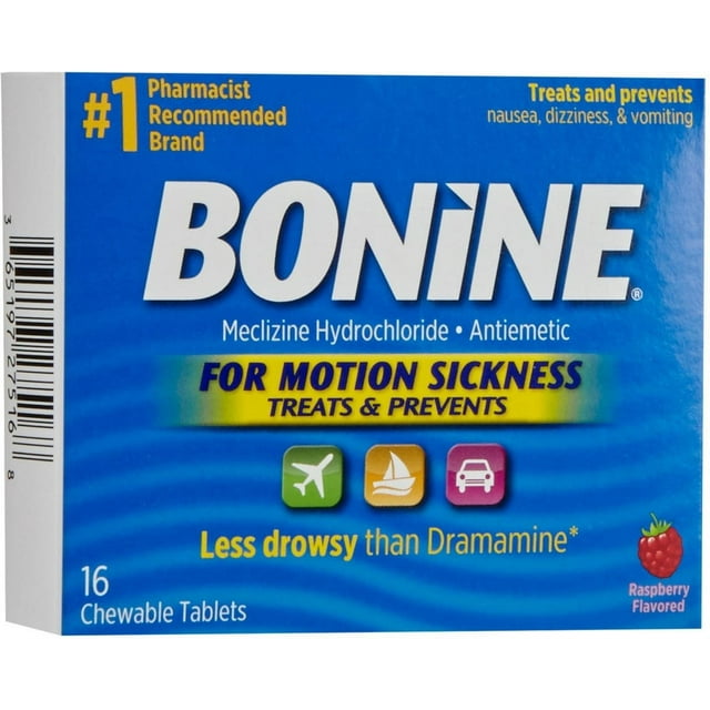 Bonine Anti-Nausea Non-Drowsy Medication, Chewable Raspberry Tablets ...