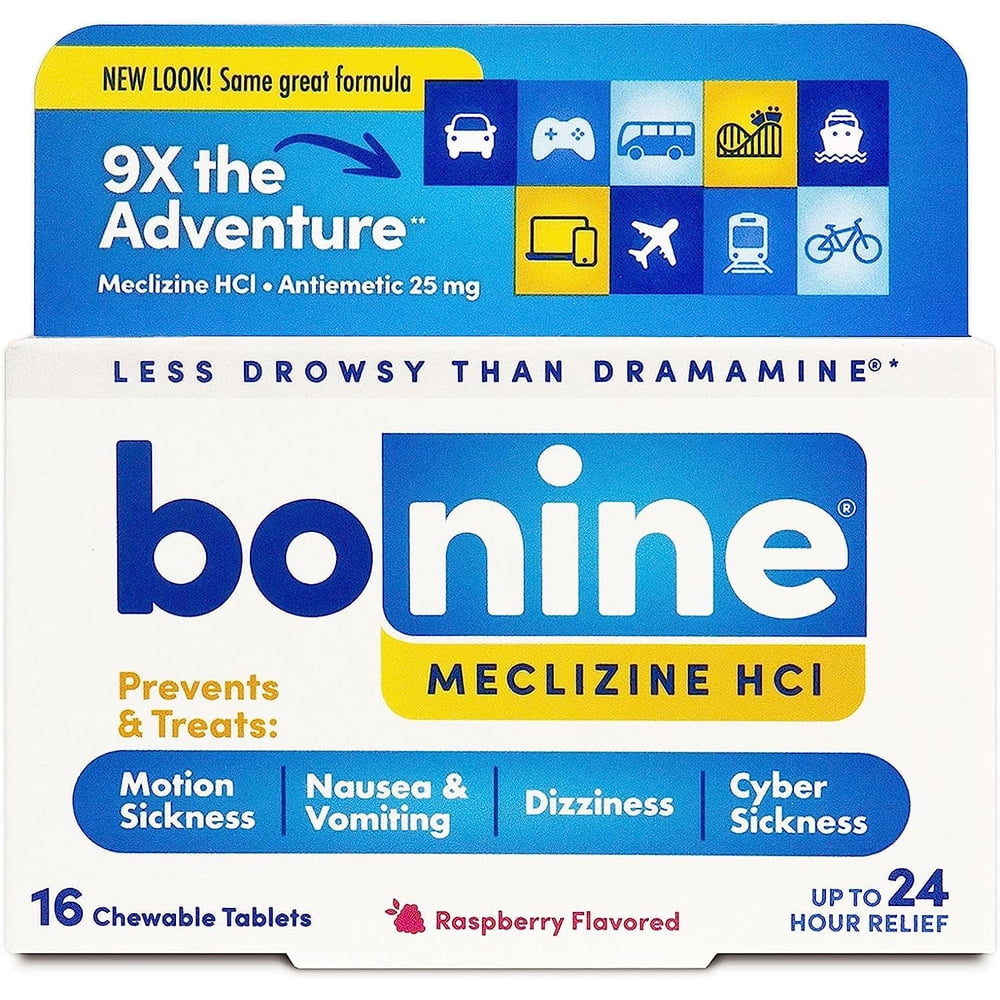 Bonine Motion Sickness Protection, Chewable Tablets, Raspberry - 16 ea ...