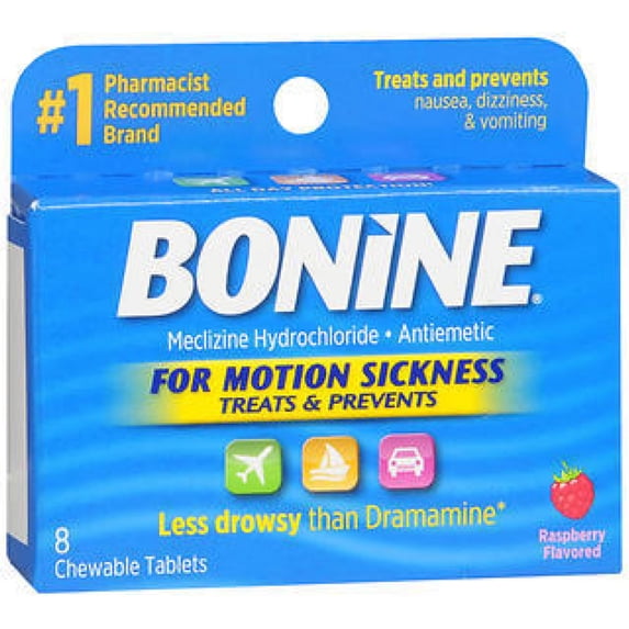 Bonine Motion Sickness Protection, Chewable Tablets, Raspberry 8 ea HSA ...