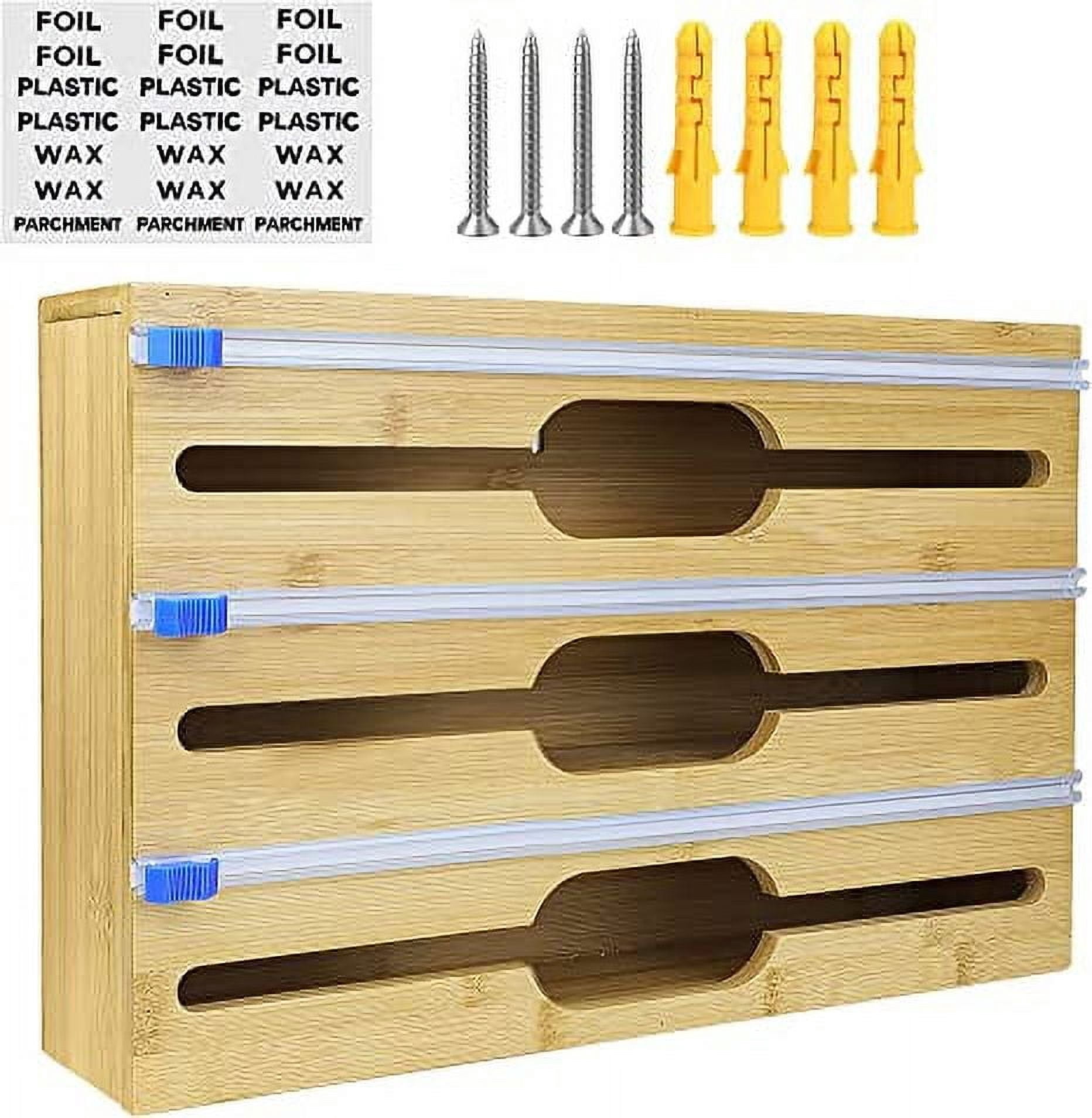 "Bonison 3-in-1 Bamboo Kitchen Wrap Storage Rack, Owner with Cutter for ...