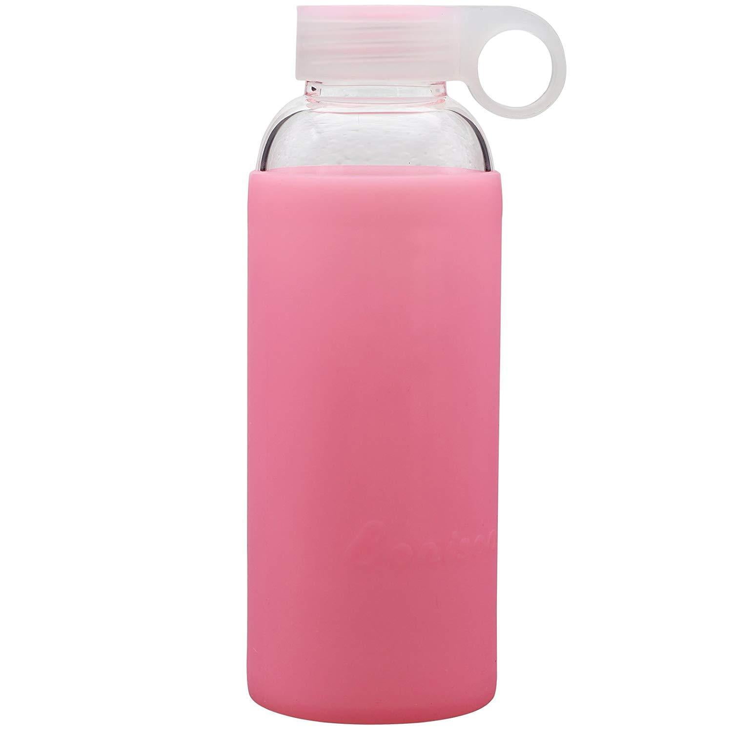 Bonison Silicone Protective Sleeve 9 oz Pink Borosilicate Glass Bottle ...