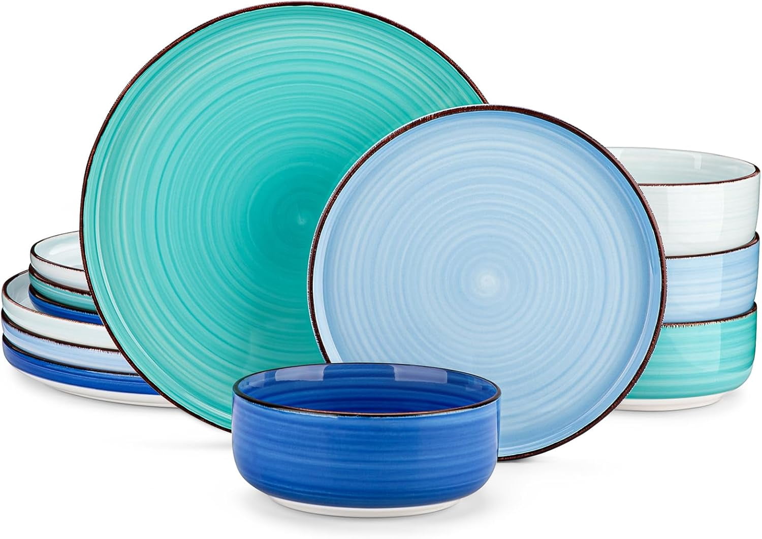 Bonita Blue Dinnerware Sets, Plates and Bowls Set for 4, 12 Pieces ...