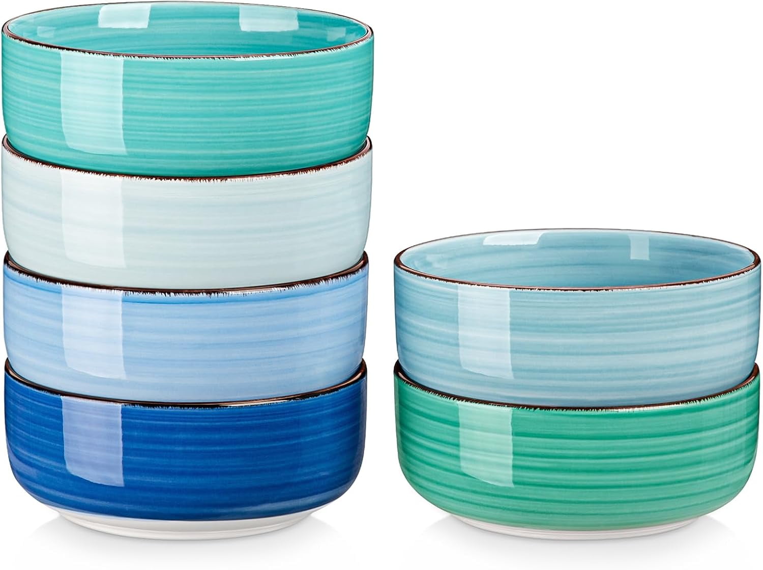 Bonita Cereal Bowls Set of 6, 24 Oz Ceramic Bowls for Kitchen ...