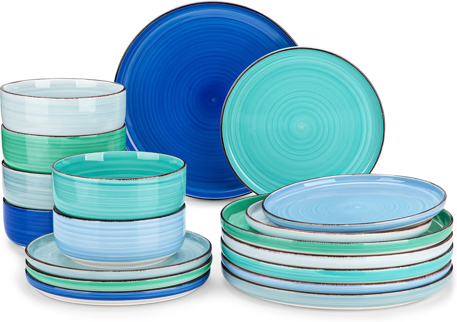 Bonita Dinnerware Sets 18 Pieces, Blue Stoneware Dishes Set for 6 ...