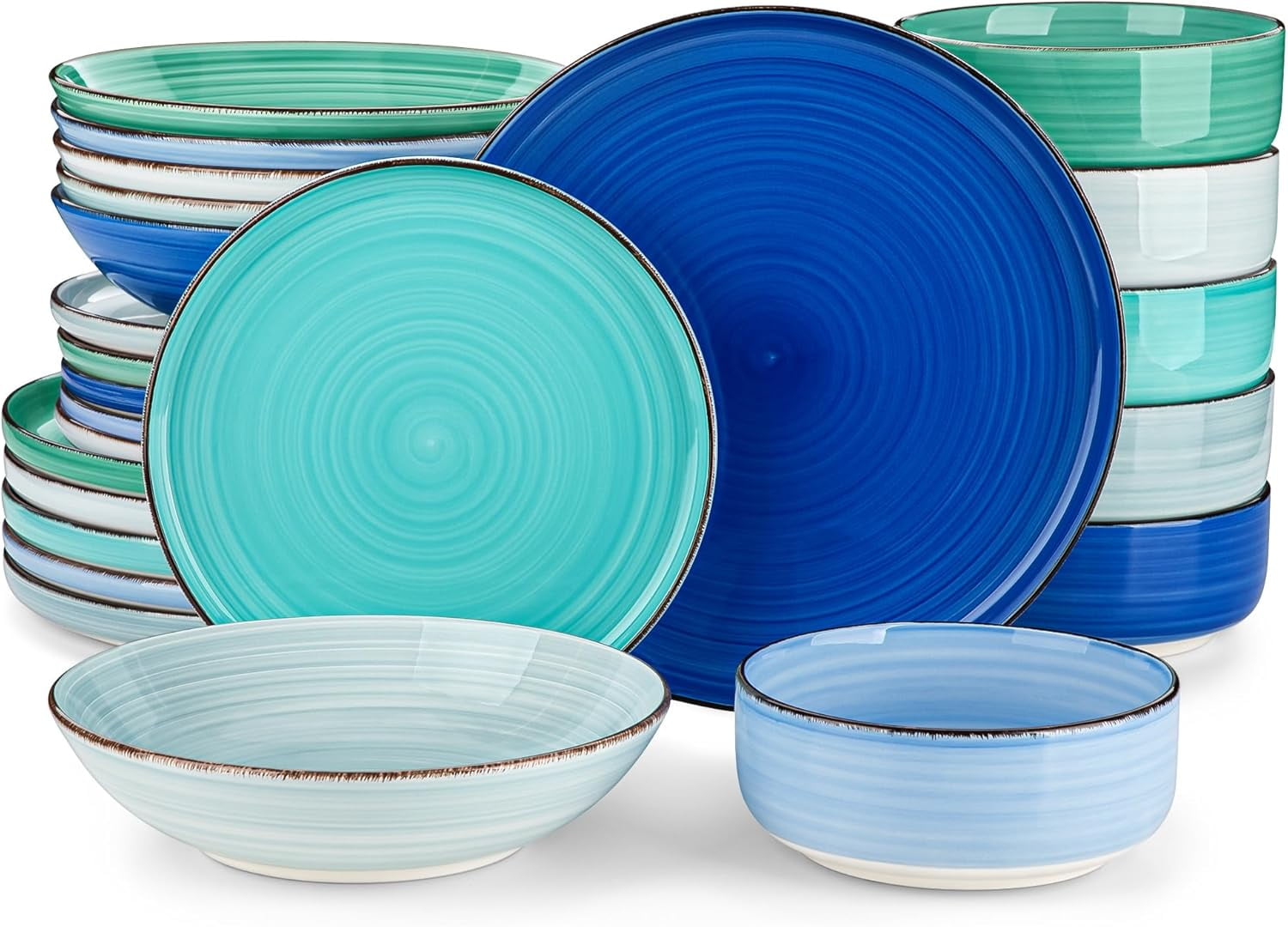 Bonita Dinnerware Sets 24 Pieces, Blue Stoneware Dishes Set for 6 ...
