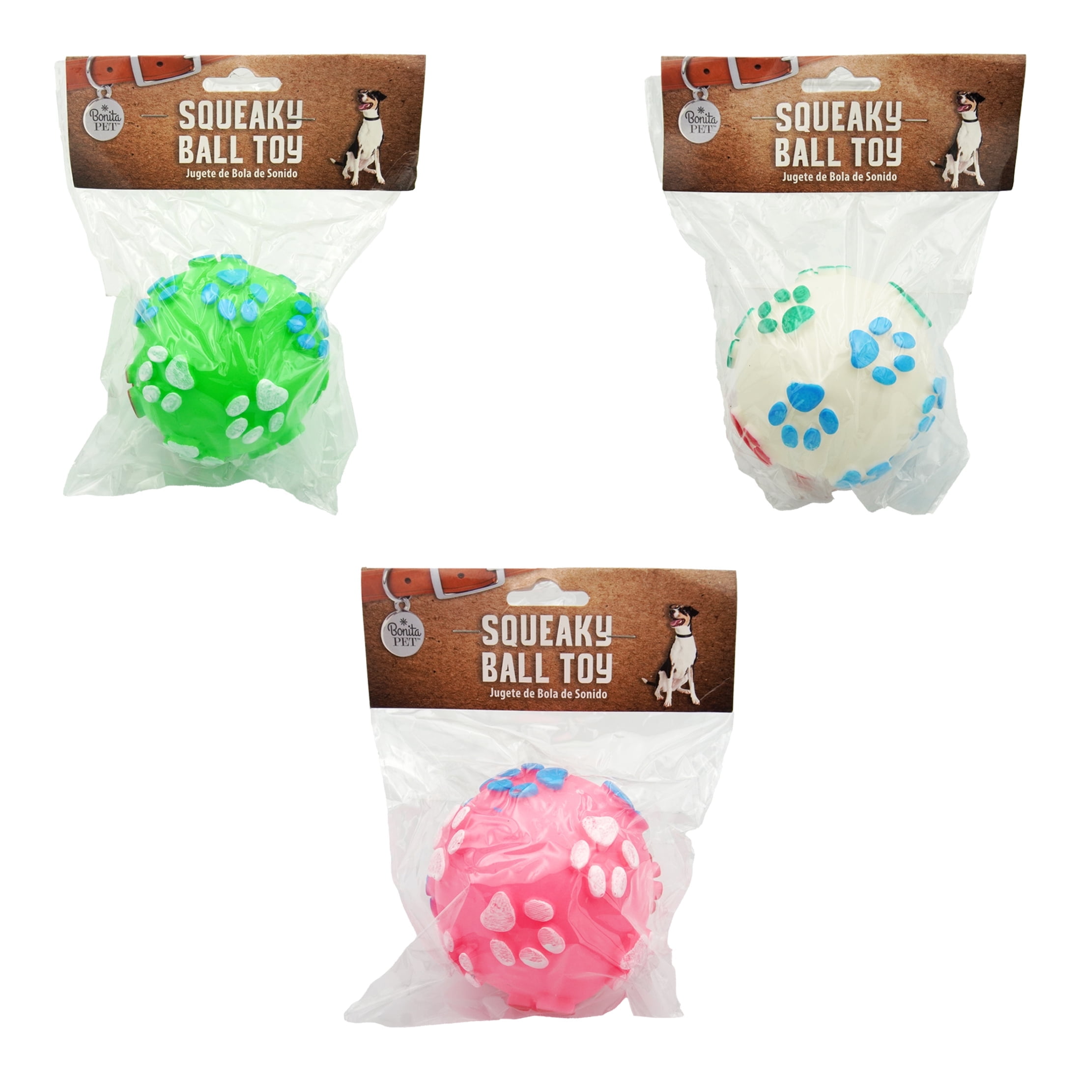 Bonita Pet Plastic Chew Toy Ball 3 Assorted Colors Squeaky (Pack of 20 ...