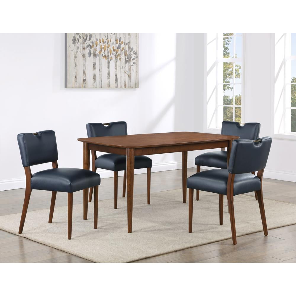 Bonito Midnight Blue Faux Leather 5-piece Dining Set in Walnut Wood ...
