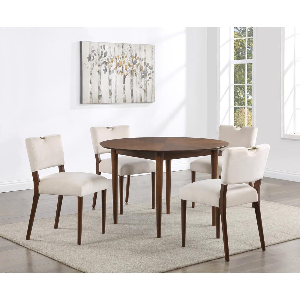 Bonito Sea Oat Velvet 5-Piece Round Dining Set in Walnut Finish ...