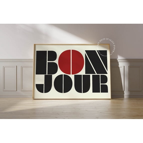 Bonjour Art Print French Hello Wall Decor Contemporary Typography ...