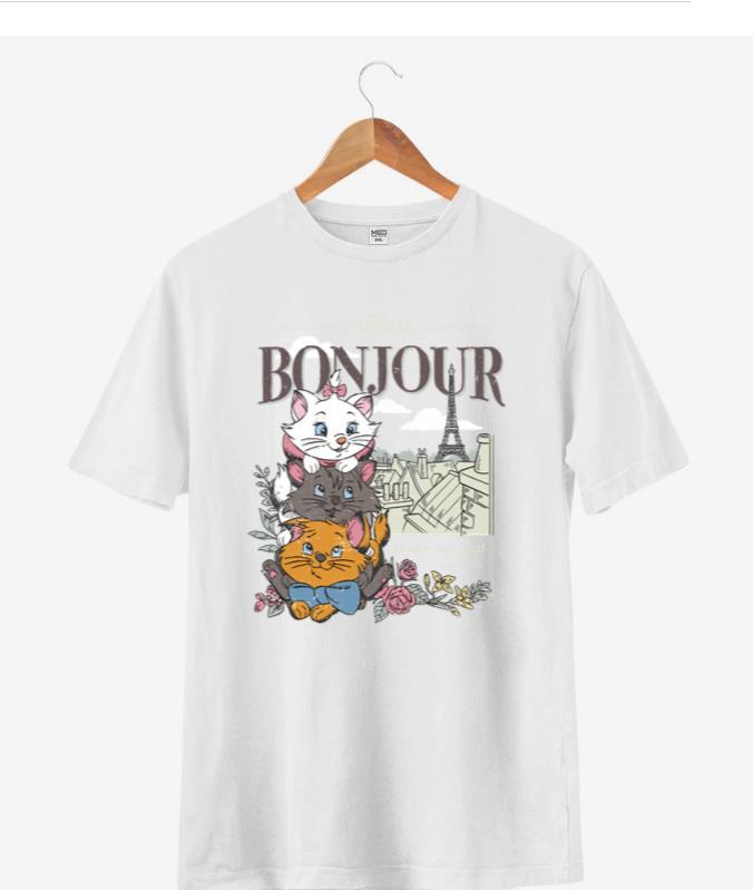 Bonjour Cat Graphic With Chic Paris Theme And Cute Retro Style T-Shirt ...