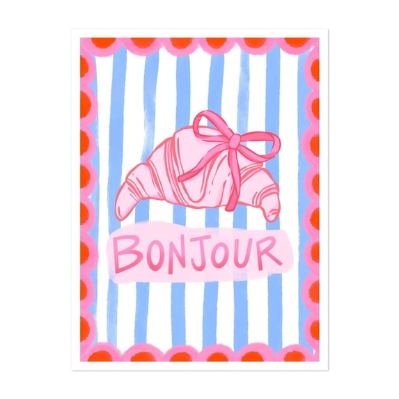 Bonjour Croissant Art Print - Painting Illustration Breakfast Whimsical ...