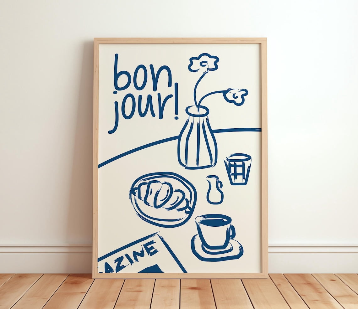Bonjour French Breakfast Retro Food Croissant and Coffee Aesthetic ...