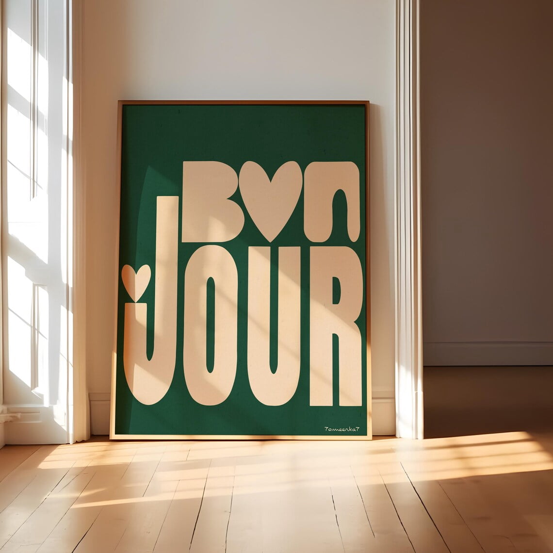 Bonjour French Wall Art Green Typography Poster Design1 Poster ...