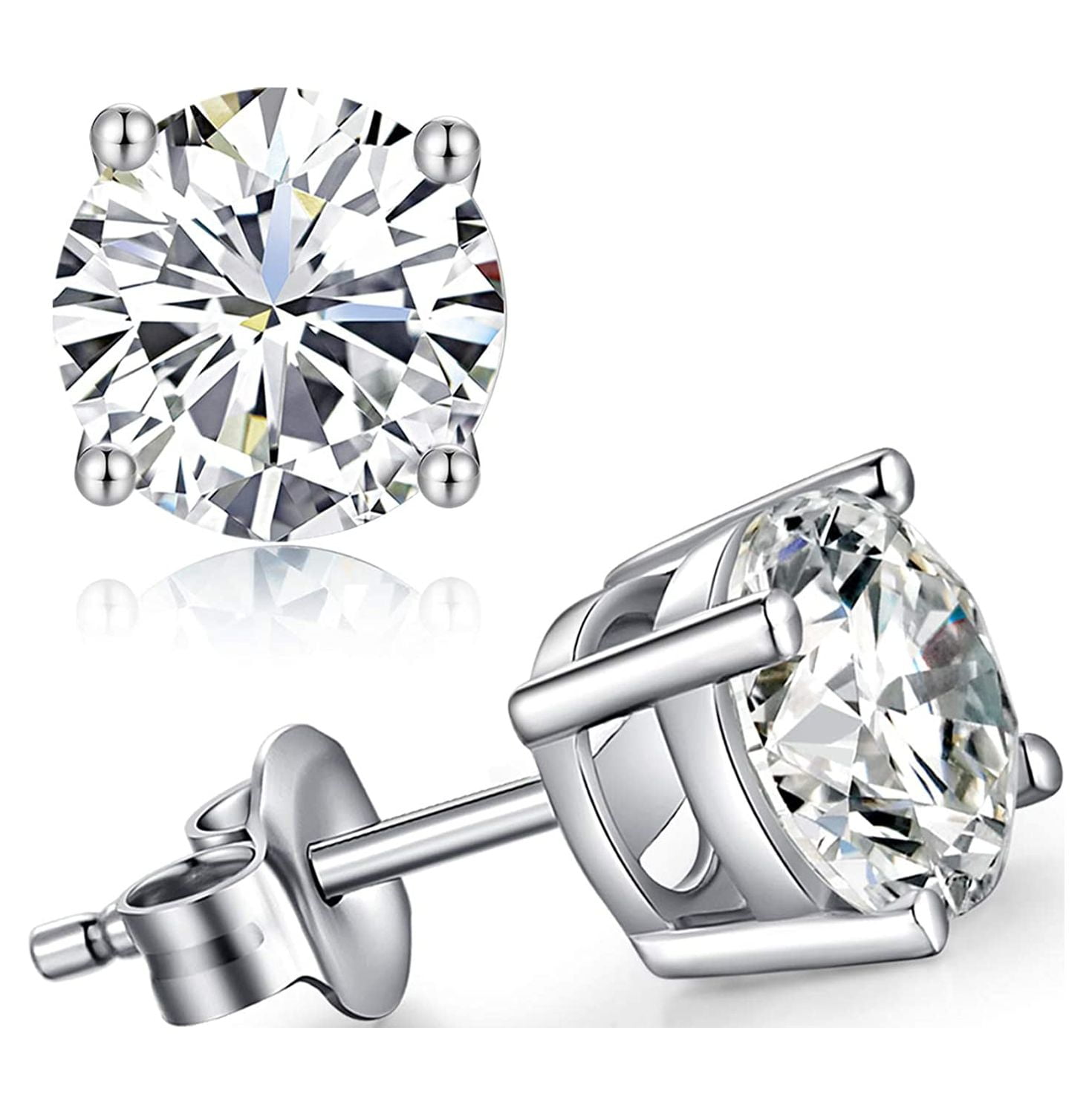 Bonjour Jewelers 14k White Gold Over Silver 8mm Round Cut Created White Diamond Stud Earrings ...