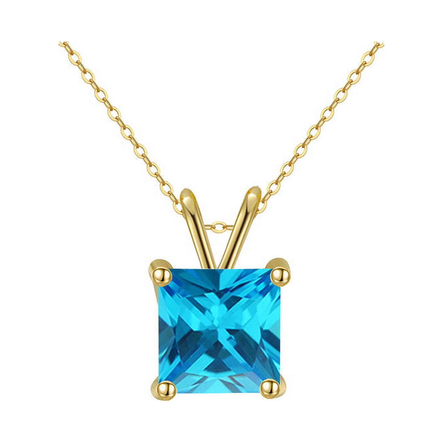 Bonjour Jewelers 18K Yellow Gold 1 Carat Created Aquamarine Princess ...