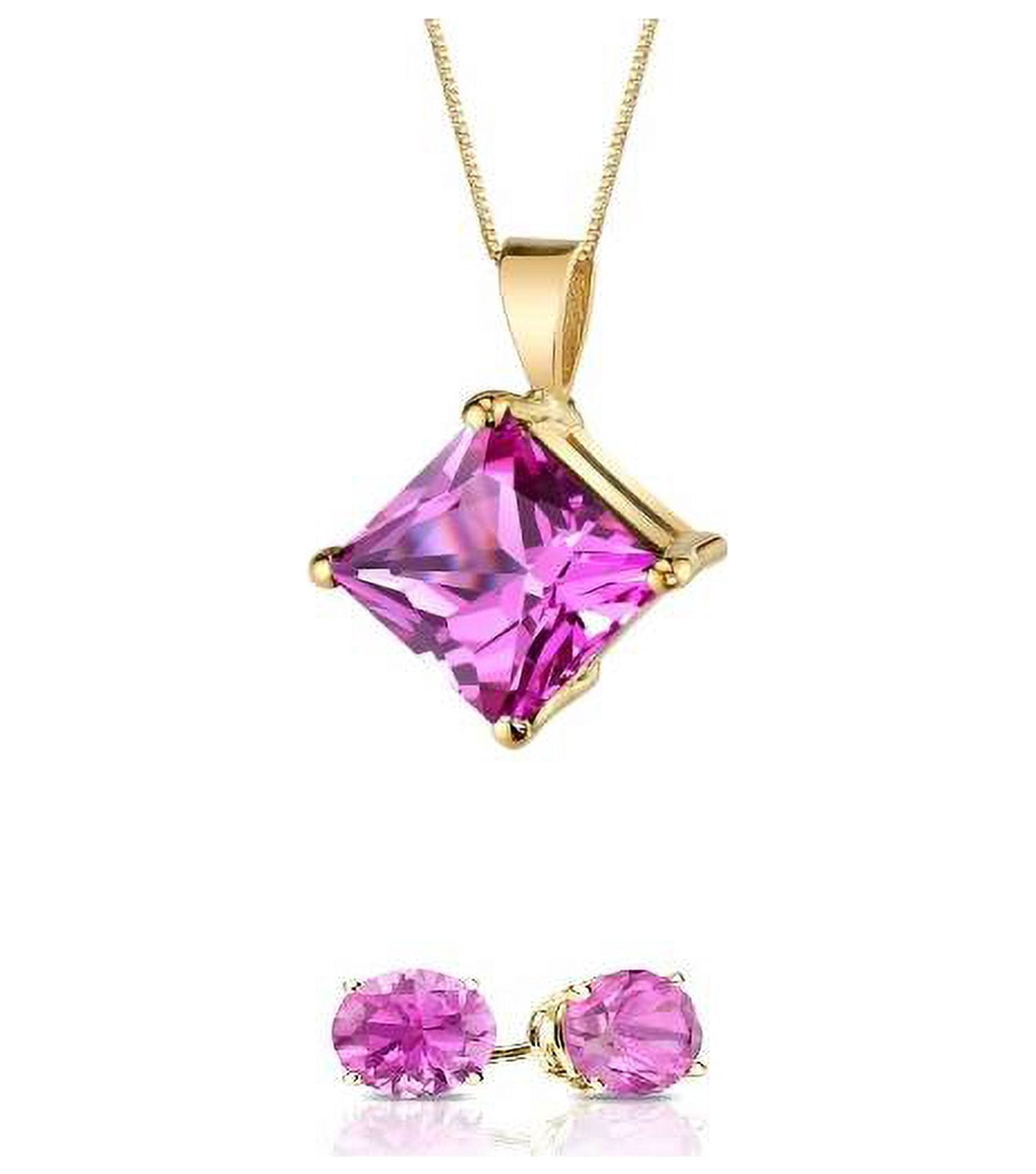 Bonjour Jewelers 18K Yellow Gold 2ct Pink Sapphire Princess Cut 18 Inch ...