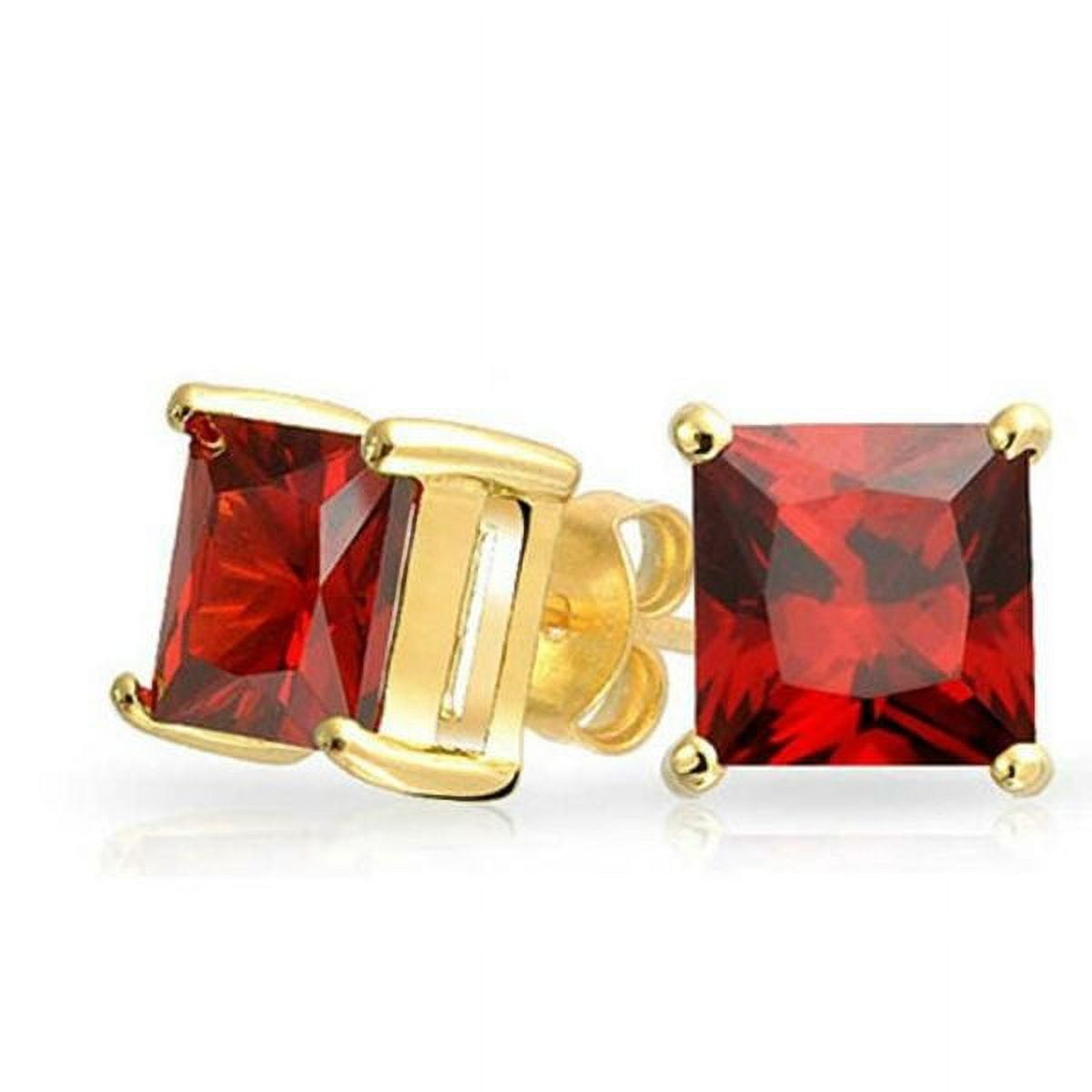 Bonjour Jewelers 24k Yellow Gold Plated 2 Cttw Ruby Princess Cut Stud ...