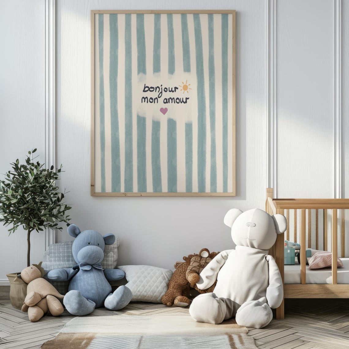 Bonjour Mon Amour Wall Art Print, Striped French Illustration Poster ...
