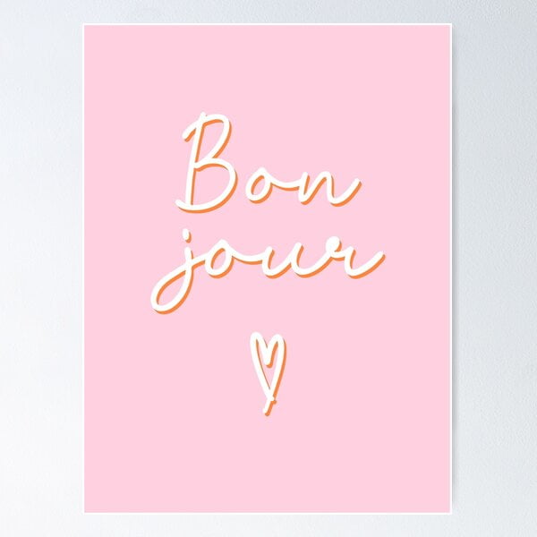 Bonjour Pink And Orange Cursive Word Art Poster Wall Art, Modern Wall ...