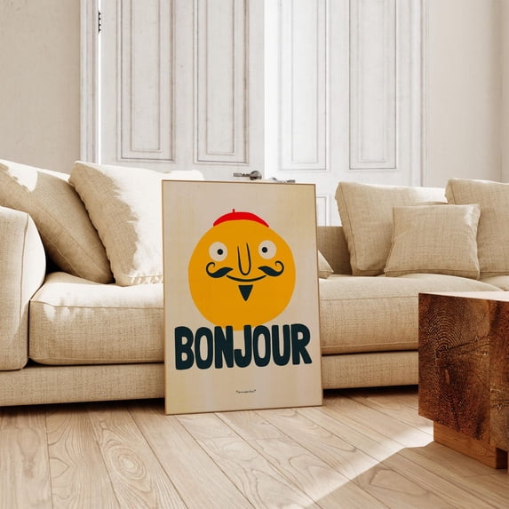 Bonjour Poster Funky Wall Art Uplifting Quote Inspirational Retro ...