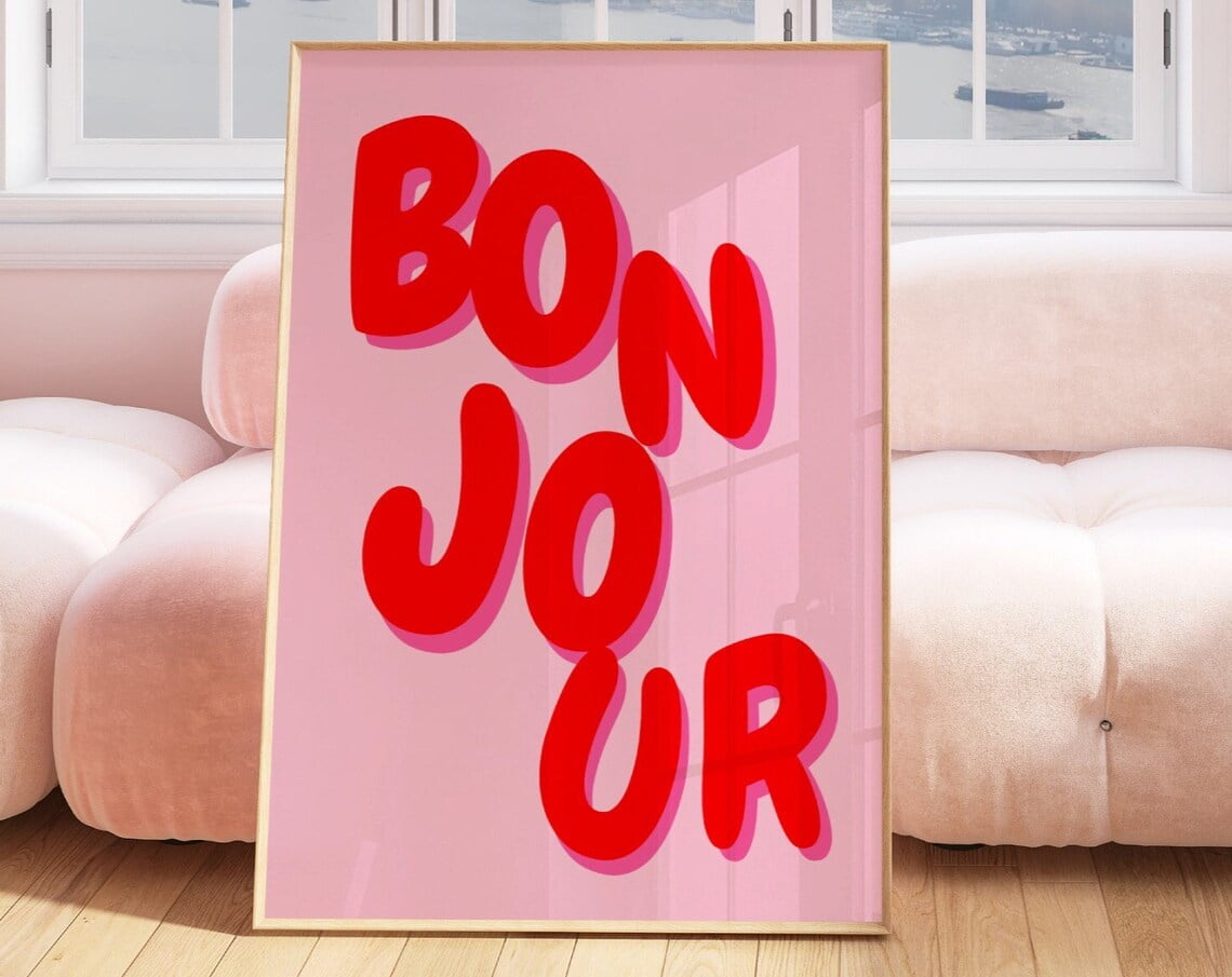 Bonjour Print, French Phrase Print, Trendy Poster Print, French Quote ...