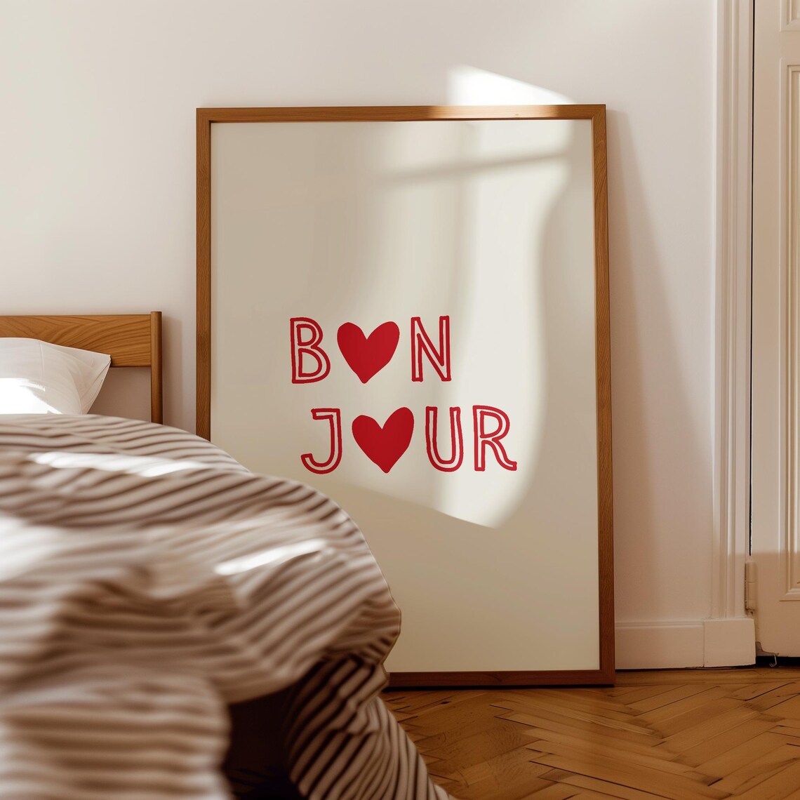 Bonjour Print Minimalist French Typography Wall Art Neutral Home ...