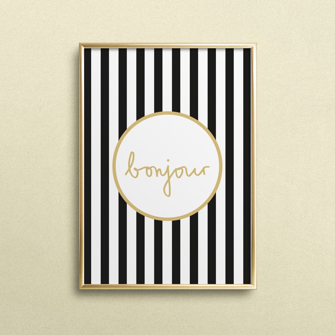 Bonjour Wall Art Print, Black And White Stripes Typography Poster ...