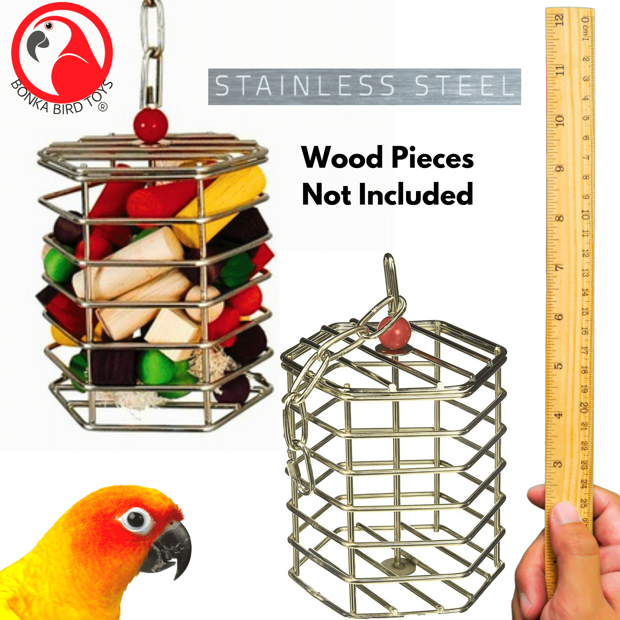 Bonka Bird Toys 00197 Large Stainless Steel Baffle Cage 6X6 Treats ...