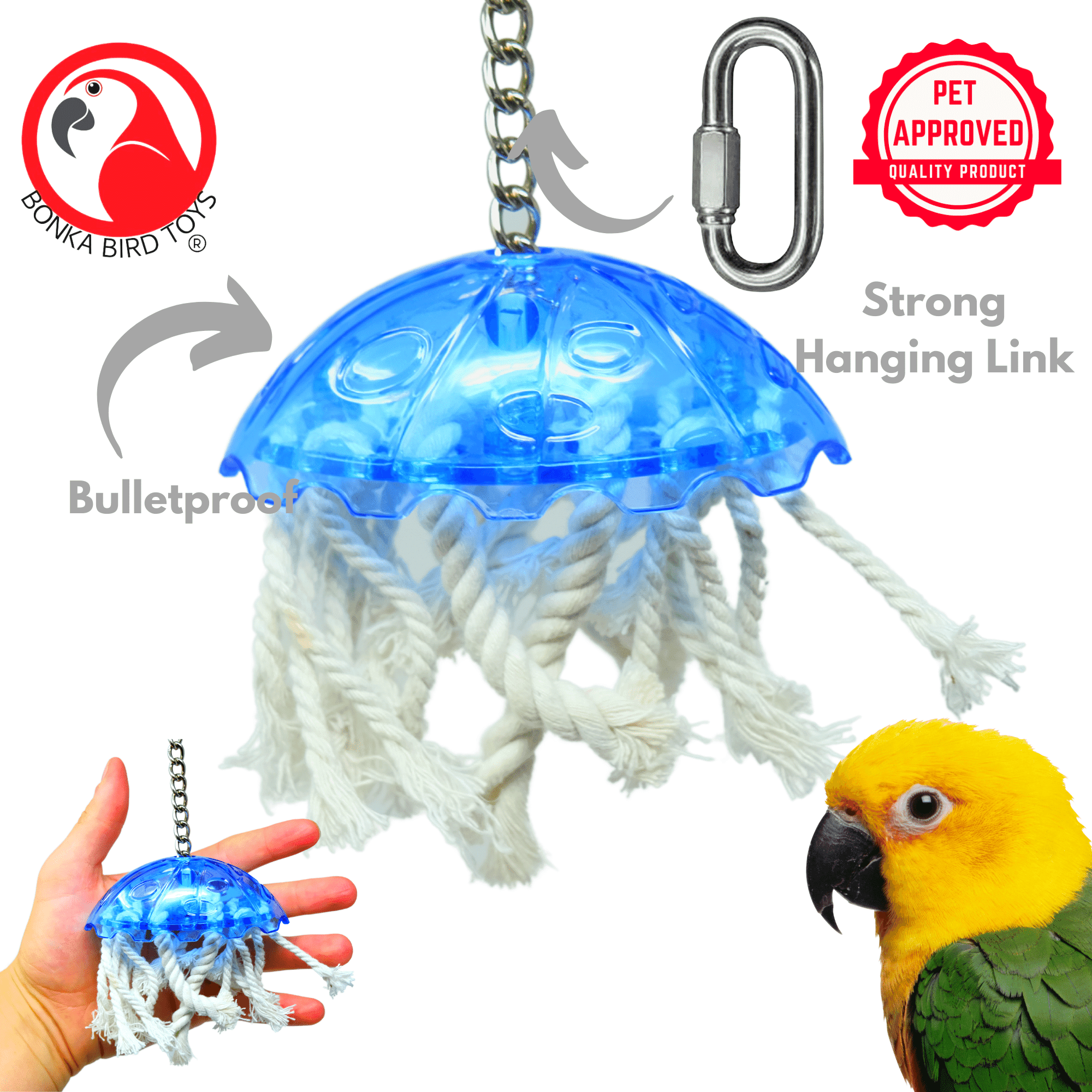 Bonka Bird Toys 0042 Small Jellyfish Bulletproof Tug Pull Parrot Cage ...